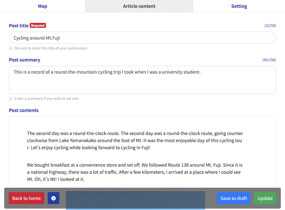 RouteShare | How to use Article editor